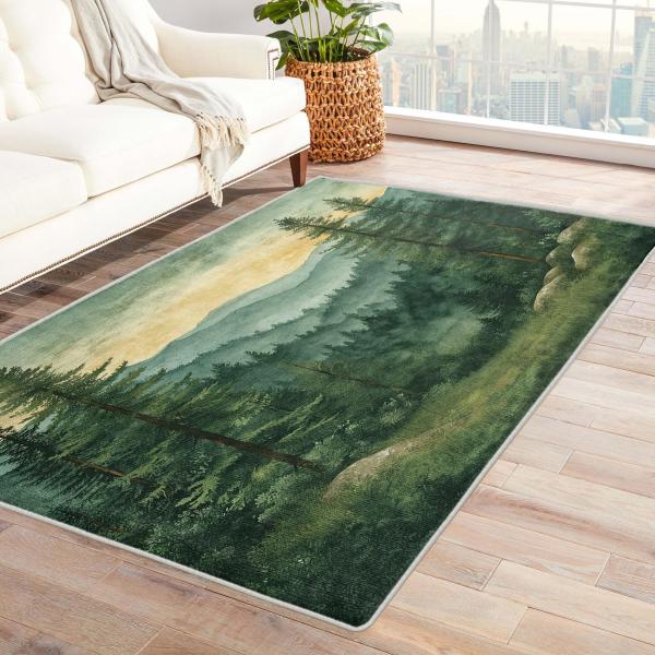 商品名:  Vydddom Misty Forest Rug, 2x3 Rug, Mountain View Rugs for Entryway, Dark Green Small Area Rug, Washable Rug Non Sl...