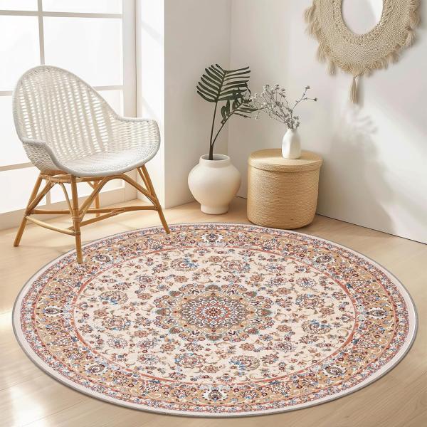 商品名:  MiZuH Round Area Rug - 2 x 2ft Diameter Faux Wool Non-Slip Area Rug Accent Distressed Throw Rugs Floor Carpet for ...