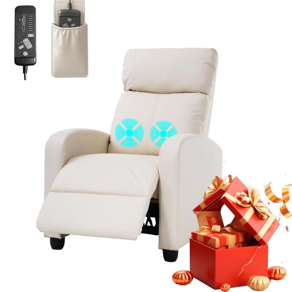 商品名: リクライニングチェア、調節可能なPUレザーシングルソファチェア、大人用マッサージリクライニングチェア、リモコン付きレイジーボーイリクライニングチェア、小さなスペース用の小さなリクライニングチェア、リビングルーム、ベージュ。 MKD...