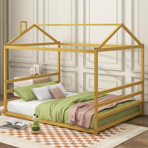 商品名:  Metal House Shape Platform Bed Frame with Roof, Modern Metal Platform Bed Queen with Sturdy Steel Support, Bedroom...