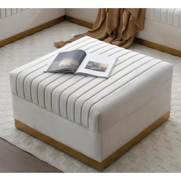 商品名:  MAKIAAP Big Size Beige Ottoman,Modren Vertical Stripe Tufted Velvet Sectional Sofa Foot Rest,Gold Base Footstool f...