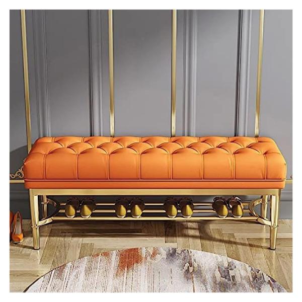 商品名:  GRDDBZA Shoe Storage Bench with Cushion for Entryway, Premium Leather Entryway Bench with Golden Shoe Rack, Button...
