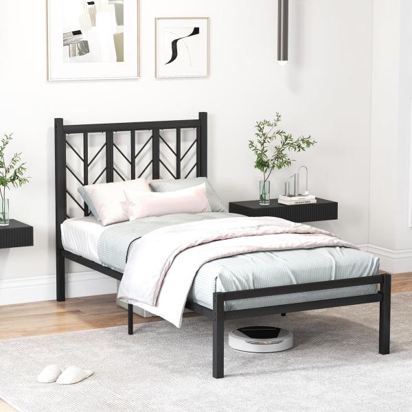 商品名:  KOMFOTT Twin Size Metal Platform Bed Frame with Headboard, Heavy Duty Bed Frame with 11.5” Under Bed Storage, Matt...