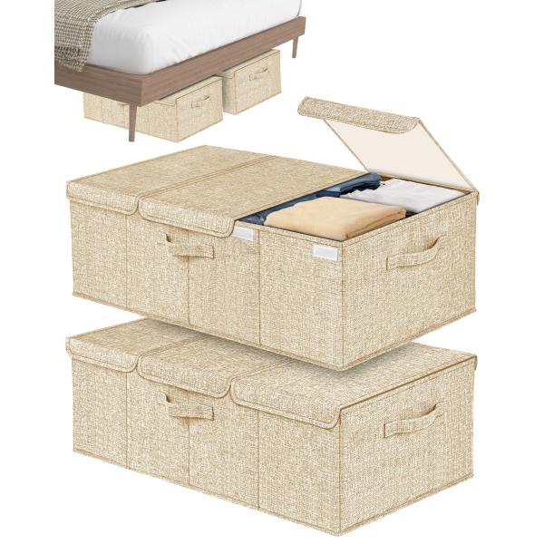 商品名: Hoyula ベッド下保存容器 ベージュ 2パック Hoyula Deep Under Bed Storage Container, 10" Tall Height Underbed Box Bin with Lids 31" L...