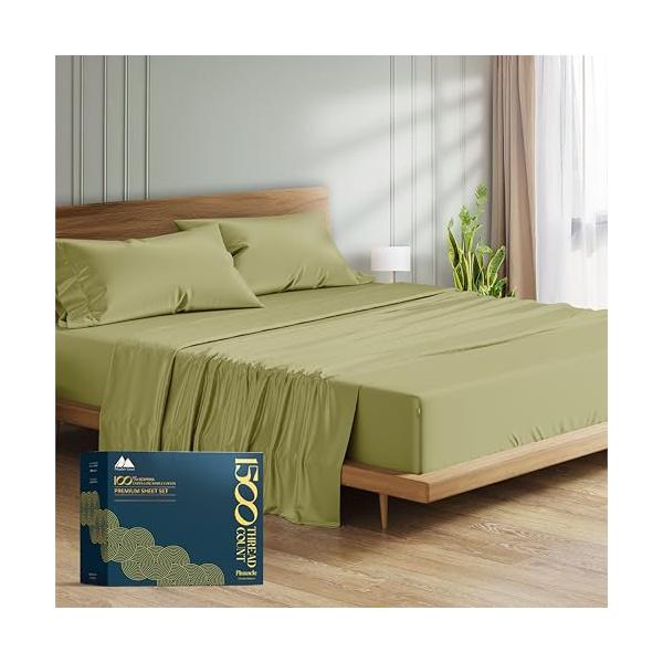 商品名: Mayfair Linen エジプト綿100%シーツ クイーンサイズベッドセット - 高級1500 高スレッドカウントエジプト綿クイーンシーツセット(4PC、セージグリーン)、43.24cmディープポケット、シルキーソフト、クーリ...