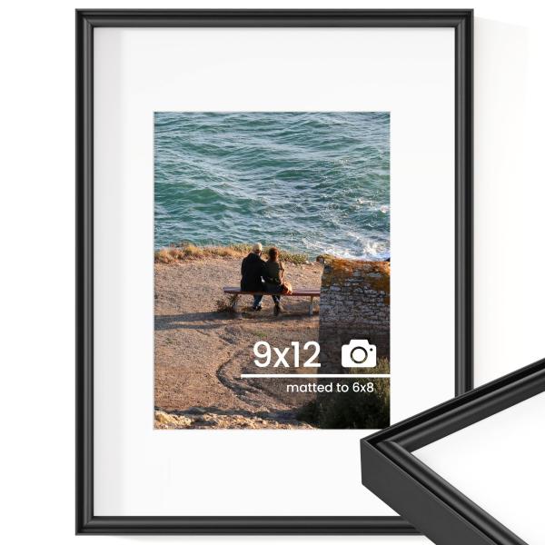 商品名: リッチフォーカス (リッチフォーカス) 9x12インチ アルミニウム製 写真フレーム マット付き 6x8インチの写真用 9x12インチのメタルフレーム 強化ガラス ホームデコレーション用ウォールディスプレイ ウォールフック付き (...