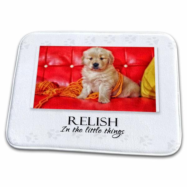 商品名:  3dRose Bathroom Bath Rug Mat - Adorable Golden Retriever Puppy Playing on a red Sofa with Relish The Little Things...
