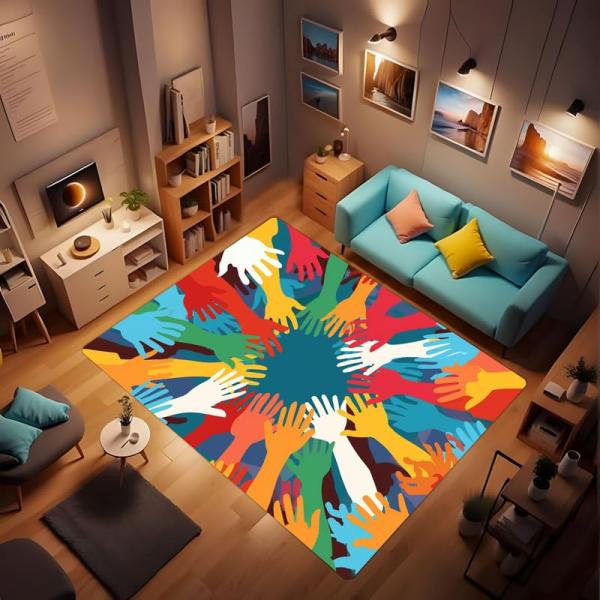 商品名:  Colorful Handprint Print Carpet, we Used Paint and Fingers to Create Different Handprint Paintings, it was so Fun!...