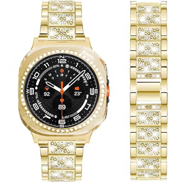 商品名: DEALELE バンド Samsung Galaxy Watch 7 Ultra(47mm)対応 20mm キラキラ光るラインストーンメタルストラップ ダイヤモンドPC保護ケース 交換用ブレスレットと時計カバー レディース メンズ...