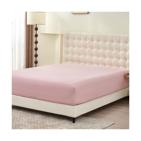 商品名: Simple&amp;Opulence リネン ボックスシーツ (1枚) - 14インチ ディープポケット マットレスカバー 天然亜麻 コットン ブレンド ソフト 通気性 寝具 - ペールピンク、ツインサイズ Simple&amp...