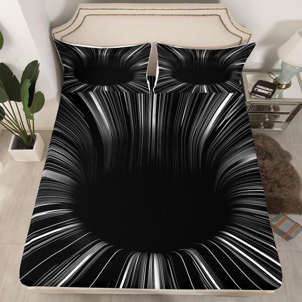 商品名:  Black Light Grey Fitted Sheet 3D Black Hole Illusion Geometric Bed Sheets Full,Neon Lights Abstract Art Sheets,Geo...