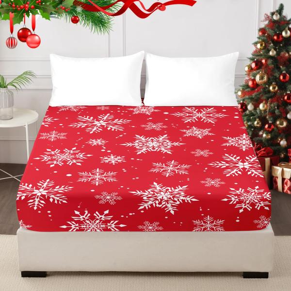 商品名: HCORA クリスマスクイーンボックスシーツのみ - プレミアム1800マイクロファイバースノーフレークフィットシーツ 最大40.64cmまでの深いポケット - ウルトラソフトフィットボトムシーツ 縮みや色あせ防止(クイーン) H...