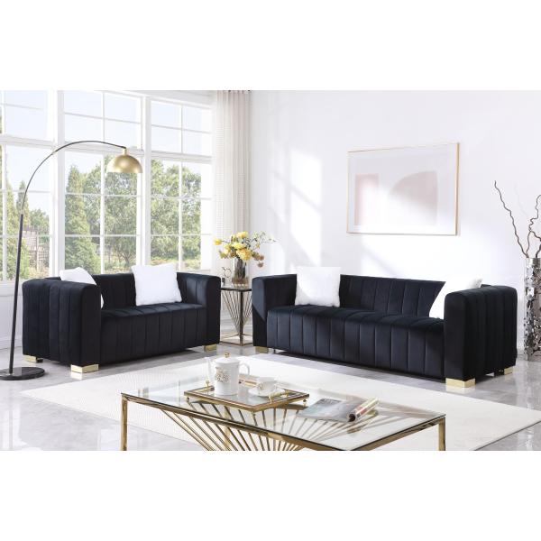 商品名: kevinplus モダンソファカウチ 2セット リビングルーム用 ベルベットチェスターフィールド 布張りソファソファ アパート ベッドルーム オフィス用 丈夫なゴールドメタル脚 ブラック kevinplus Modern Sof...