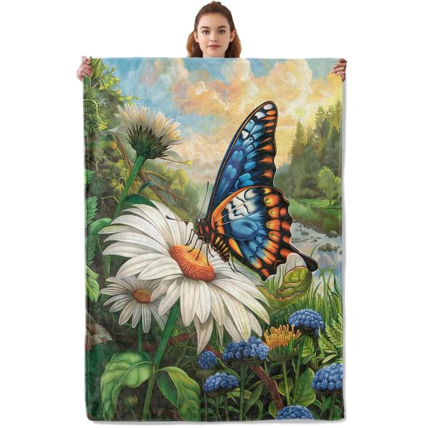 商品名: Kibue (キビュー) 美しいバタフライブランケット - ソフトで心地よい暖かいフランネルひざ掛け 花付き - 軽量 フラシ天ブランケット 旅行、ソファ、寝室、オフィス用 - 大人 子供 女性 - オールシーズン 60インチ ×...