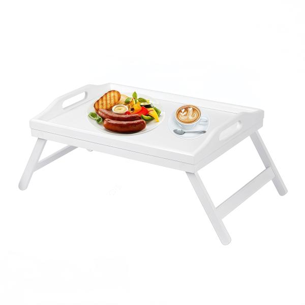 商品名: 折りたたみ式脚付きベッドテーブルトレイ - 朝食トレイ 木製ベッドトレイ ソファ、ベッド、食事、おやつ、仕事用 ベッドテーブルトレイ 食事用トレイ ベッド/ラップデスク、ベッドトレイ、木製ラップデスク用 (ホワイト) Breakf...