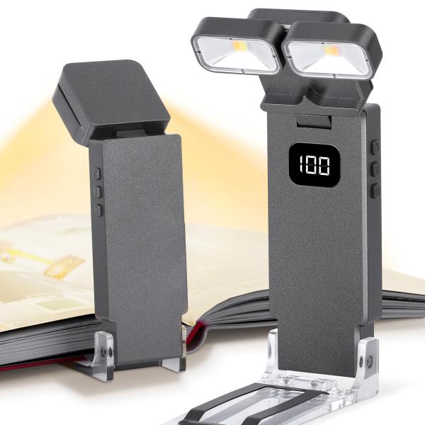 商品名: Dott Arts ブックライト デュアルヘッド 読書灯 就寝時用 スクリーンディスプレイ付き 充電式 超軽量 クリップオン LED ブックマークランプ 5色 6段階の明るさレベル 1000mAh タイマー機能付き ブラック Do...