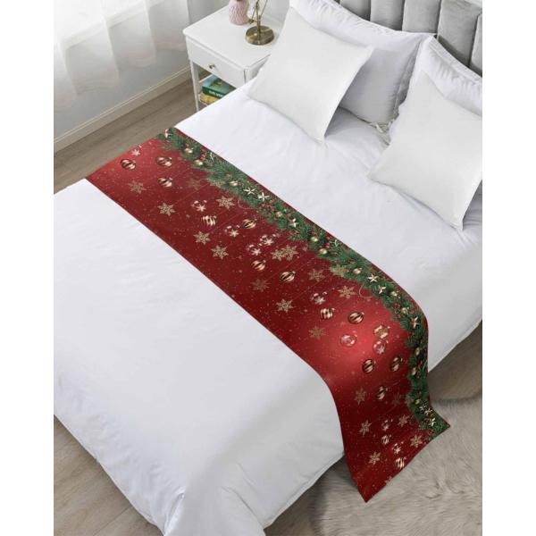 商品名: DecorLovee クリスマスベッドランナー キングサイズベッド用 ベッドの足用装飾ベッドスロー クリスマスボール パインブランチ スノーフレーク レッドグリーン ベッドランナー ソファー スロー 寝具 スカーフ スリップカバー...