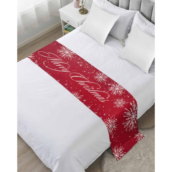 商品名: DecorLovee レッドクリスマスベッドランナー カリフォルニアキングサイズベッド用 ベッドの足用装飾ベッドスロー クリスマス雪の結晶 メリークリスマス ベッドランナー ソファー スロー 寝具 スカーフ プロテクター スリップ...