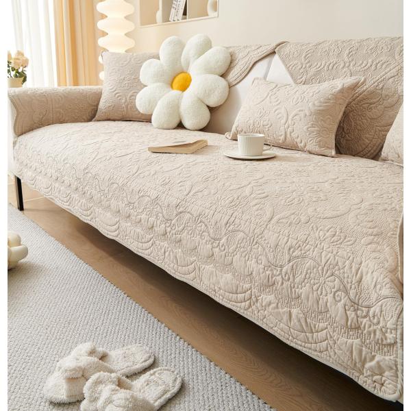 商品名: vctops コットン刺繍カウチカバー ニュートラルキルトソファカバー 滑り止めセクショナルカウチカバー 洗えるソファースリップカバー 犬、子供、ペット家具プロテクター(カーキ、109.2cmx177.8cm) vctops Co...