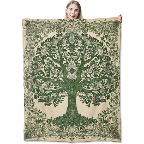 商品名:  CUEBOS Tree of Life Flannel Throw Blanket 60x80 Inch, Green Botanical Design on Beige Background Blankets Soft Coz...