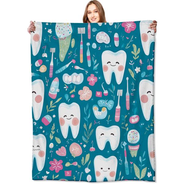 商品名: VODRM デンタルトゥースフェアリーブランケット、50 x 60インチ、かわいい歯ブラシフロスティールスローブランケット、歯科衛生士へのギフト、子供、大人へのギフト、軽量ソフトフリース、快適、ソファ、ソファ、ベッドルームに モダ...