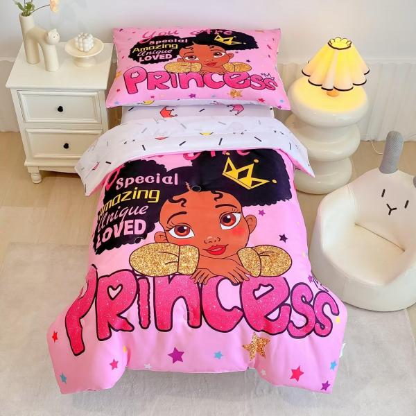 商品名: GRAT TIOC 幼児用寝具4点セット 女の子用 幼児用ブラックガール マジック掛け布団セット ブラックプリンセス 幼児用ベッド掛け布団セット 掛け布団、フラットシーツ、ボックスシーツ、枕カバー付き GRAT TIOC 4 Pi...