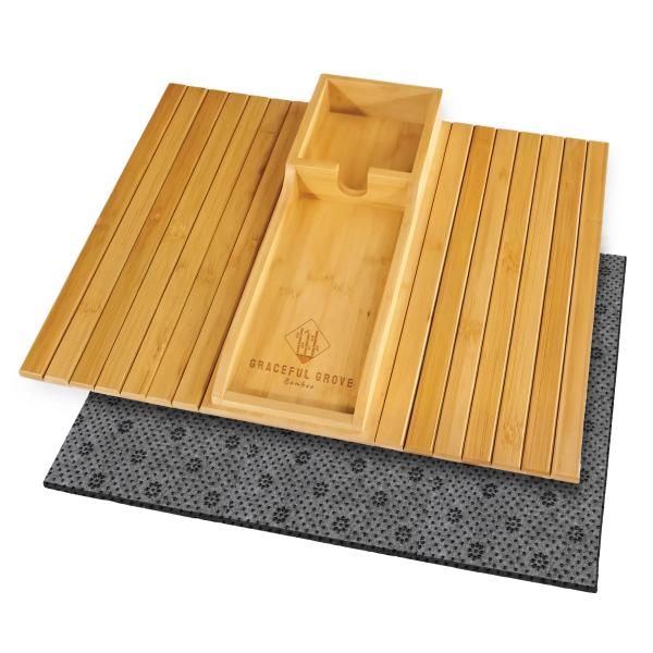 商品名: Graceful Grove 竹製ソファアームトレイ - カウチカップホルダートレイ - 滑り止め折りたたみ式ソファテーブル - ドリンク、携帯電話、リモコン、スナック用のカップホルダー。 3 in 1 Bamboo Sofa A...