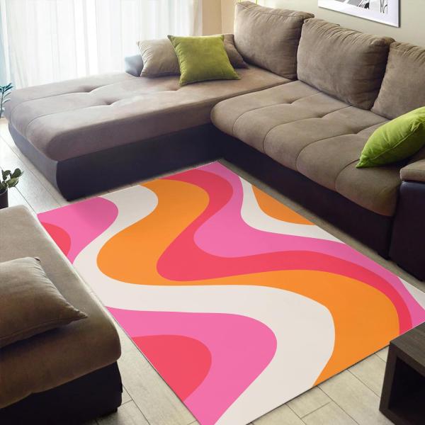 商品名:  Pink and Orange Rug, 70s Style Area Rug, Carpet Abstract Minimalist Accent Decor Nursery, Mid Century Rug, Modern ...