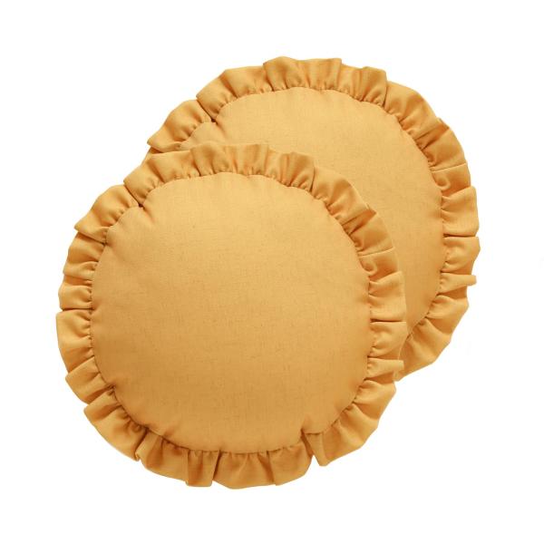 商品名: ISAENNE クラシックイエローラウンドスローピローカバー直径40.64cm、無地ファームハウスリネンコットン装飾枕カバーフリル付き、頑丈なスローピローケース ソファベッド、リビングルーム用 ISAENNE 2 Pieces C...