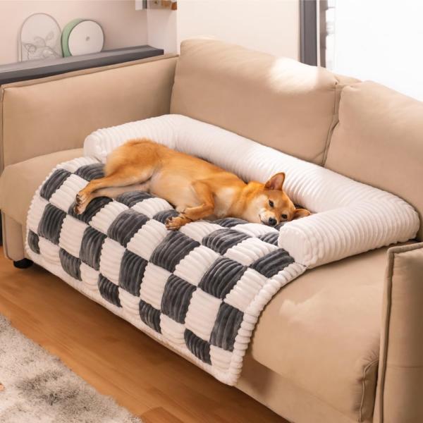 商品名:  Pet Couch Covers for Sofa, Dog Couch Cover Fuzzy Sofa Cover Cream Square Plaid Cozy Dog Mat Furniture Protector Co...