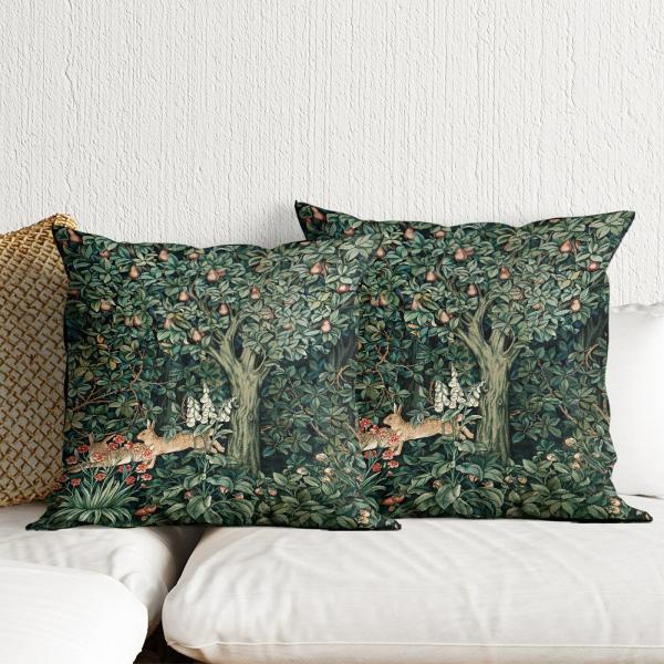 商品名: William Morris クッションカバー 18x18インチ フォレストラビット カウチベッド用クッションカバー ヴィンテージ梨の木 ストロベリープリント ホームデコレーション ファームハウス ソファクッションカバー グリーン...
