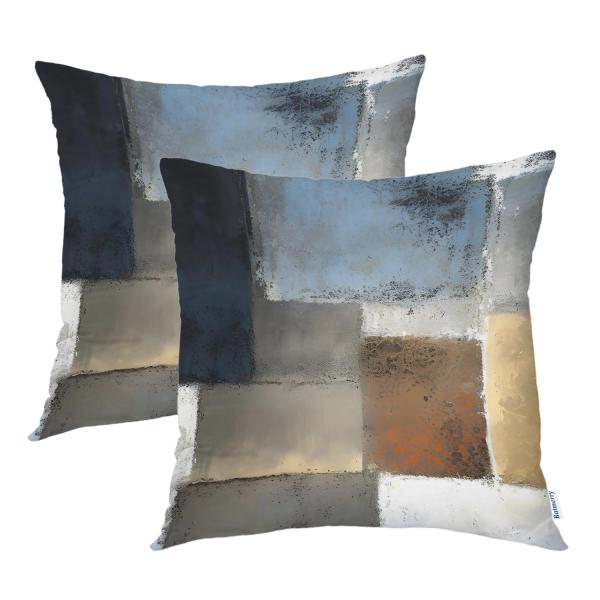 商品名: Batmerry Blue 枕カバー 16X16、ブラウンとブラック 枕カバー ダスティブルー 枕カバー ネイビーブルー 枕 デジタルプリント ブレンド生地 カウチ ソファ ベッド インビジブル ジッパー (2セット) Batme...