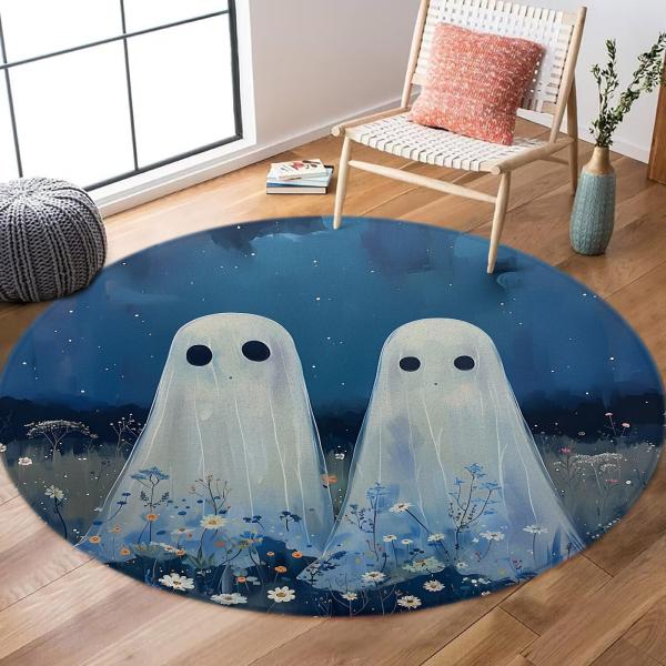 商品名:  Halloween Round Area Rug 2ft,Cute Ghost Spooky Floral Gothic Blue Circle Floor Mat for Bedroom Front Porch Entrywa...