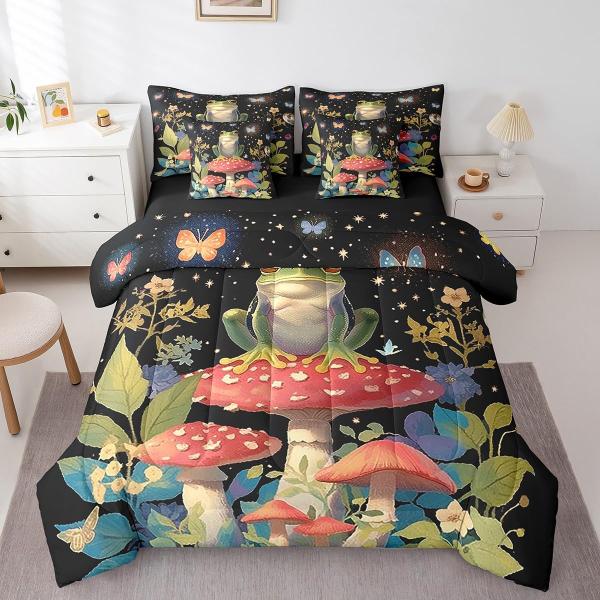 商品名:  Erosebridal Kids Frog Bed in a Bag King Comforter Set 7 Piece,Kawaii Mushroom Wild Plants Bedding Sets Botanical B...