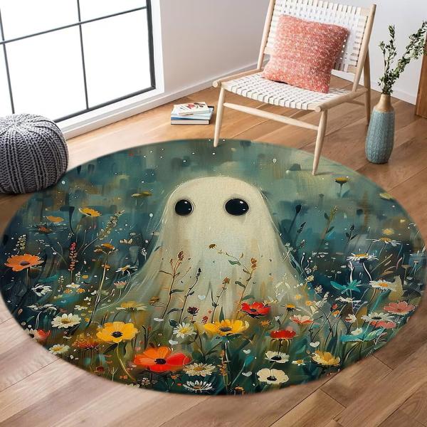 商品名:  Halloween Round Area Rug 3ft3in,Cute Ghost Spooky Floral Gothic Green White Circle Floor Mat for Bedroom Front Por...