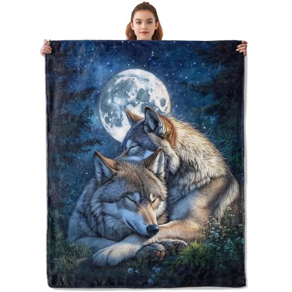商品名: Kibue (キブエ) 寝るオオカミブランケット - ソフトで心地よい暖かいフランネルひざ掛け 満月デザイン - 旅行/ソファ/寝室/オフィスに - 女性や大人、子供へのギフトに - オールシーズン対応 80インチ×60インチ K...