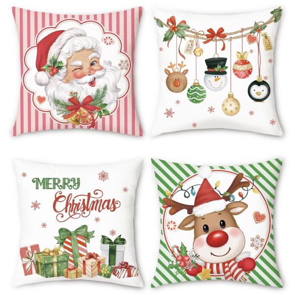 商品名:  Bonhause Merry Christmas Throw Pillow Covers 18 x 18 Inch Santa Claus Deer Xmas Balls Snowflakes Decorative Pillow...
