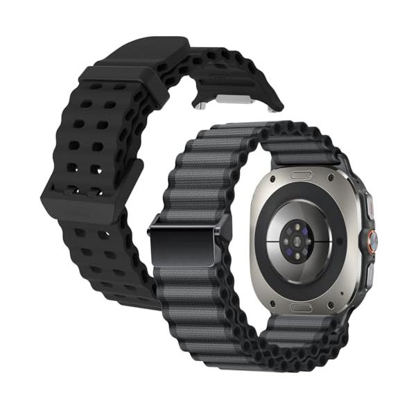 商品名: LDFAS Galaxy Watch Ultra用バンド シリコン+トレイルファブリック ナイロン時計ストラップ Samsung Galaxy Watch 7 Ultraバンド47mm対応, シリコーン, 宝石なし LDFAS f...