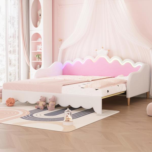 商品名:  Twin Extending Daybed with LED Lights, Modern Upholstered Princess Daybed With Crown Headboard, Twin Sofa Bed Fram...