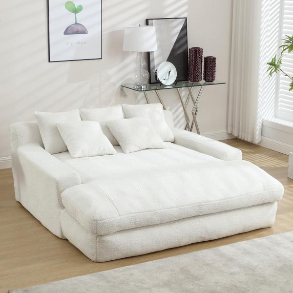 商品名:  Chenille Double Chaise Lounge Indoor for Huge Person, Upholstered Cloud Sofa Bed with 5 Pillows and Armrests, Twin...