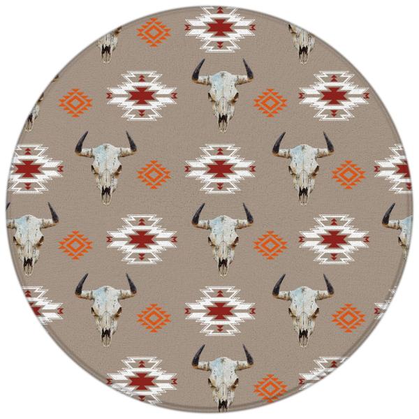 商品名:  Western Boho Round Area Rug 2ft,Aztec Abstract Geometric Tribal Native Skull Brown Red Circle Floor Mat for Bedroo...