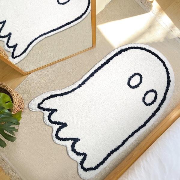 商品名: Shovagy ハロウィン 寝室 ラグ クール ゴシック ゴーストラグ 特大 スカル エリアラグ ホラー 美的 カーペット エクストラソフト バスルームラグ ノンスリップ 速乾 浴室用バスマット (ホワイト) Shovagy Gh...