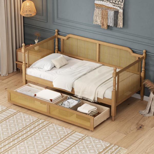 商品名:  SOFTSEA Twin Size Rattan Daybed with Storage Drawers, Traditional Style Daybed with Storage, Twin Bed with Sturdy ...