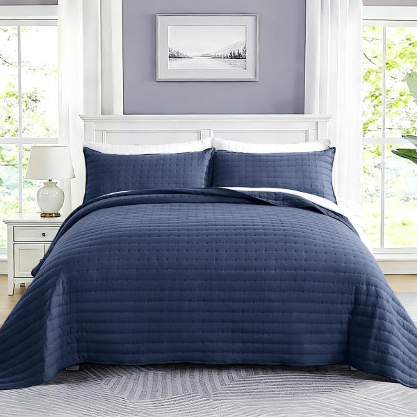 商品名:  SUCHBED Navy Blue Quilt California King Bedspread Lightweight Coverlet California King Quilt Sets with Shams Overs...