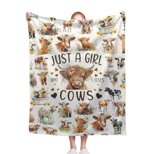 商品名: 牛用ブランケット、Just A Girl Who Loves Cows 50 x 60 インチ スロー 軽量 スーパーソフト 快適 カウブランケット カウチ ベッド ソファ チェア用 Cattle Blanket, Just A ...