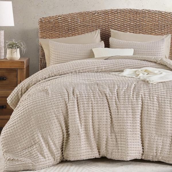 商品名:  Yiran Khaki Tufted Texture Comforter Set Queen Size 7 Piece Bed in a Bag Boho Geometric Comforter with Sheet Set F...