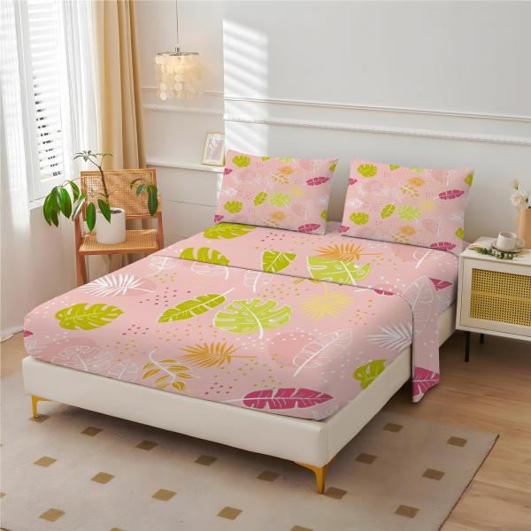 商品名:  BIAFRA Pink Sheets Full Size - Tropical Leaves Bed Sheets, Soft Microfiber &amp; Deep Pocket &amp; Wrinkle Free Pa...