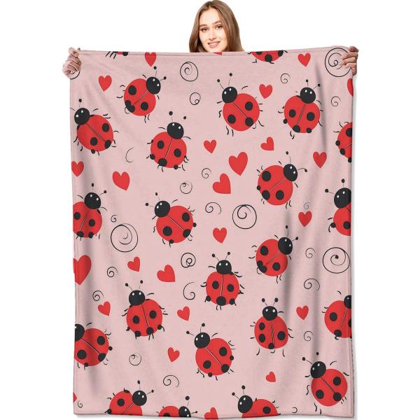 商品名: VODRM レッド てんとう虫 ラブブランケット ハートと渦巻き ピンク スローブランケット、子供、女性、女の子へのギフト、軽量ソフトフリース、キュートで気まぐれなアート、ソファ、ソファ、ベッドルーム用、モダンなホリデー装飾用 5...