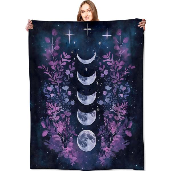 商品名: VODRM ダークムーンフェイズブランケット 天体 ウィッチ ゴシック スローブランケット、子供、女性、大人へのギフト、軽量ソフトフリース、神秘的なコテージコア、ソファ、ソファ、ベッドルーム、ゴスハロウィン装飾用 60x80インチ...