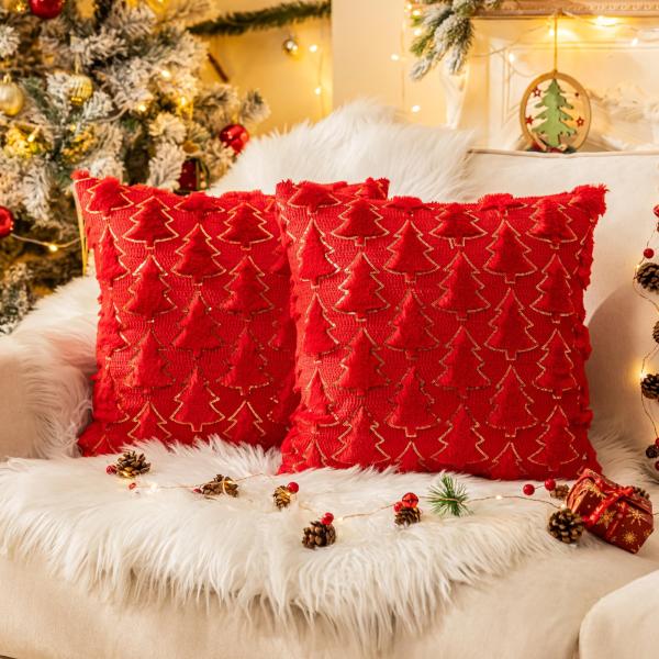 商品名: AQOTHES クリスマスツリー レッド スロー 枕カバー 18x18 ソフト フェイクファー スパンコール スローピロー ソファ ベッドルーム クッションカバー ホリデーデコレーション AQOTHES Christmas Tre...